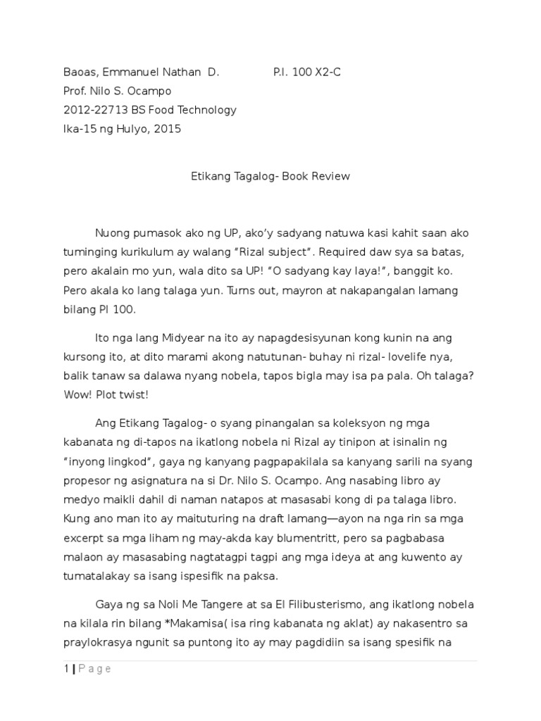 Etikang Tagalog Book Review | PDF