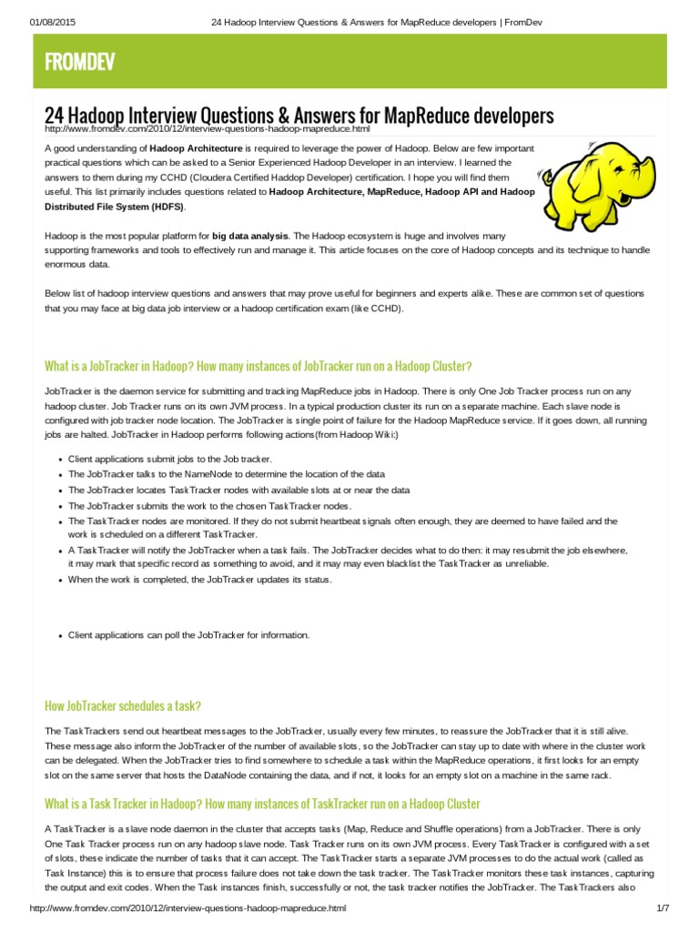 24 Hadoop Interview Questions & Answers For MapReduce Developers - FromDev | PDF | Apache Hadoop ...