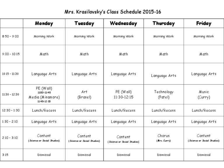 Mrs. Krasilovsky's Class Schedule 2015-16 | PDF