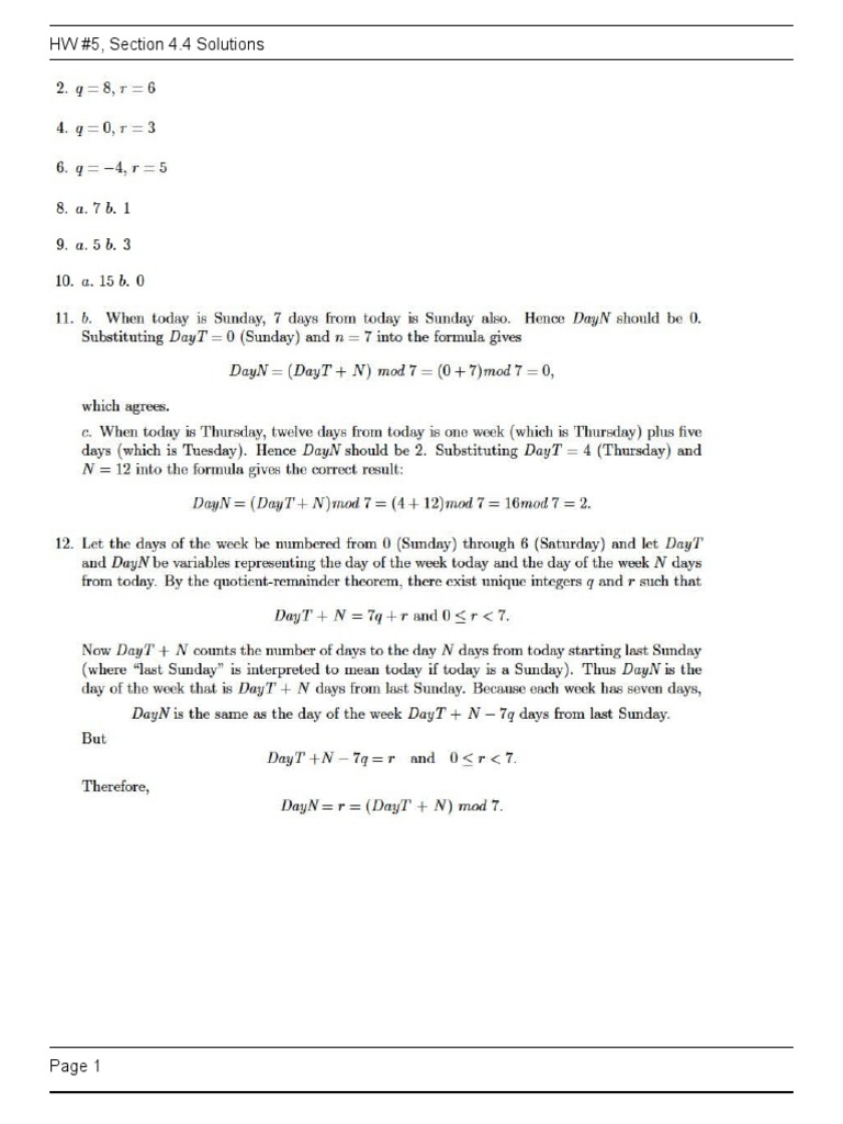 HW #5, Section 4.4 Solutions | PDF