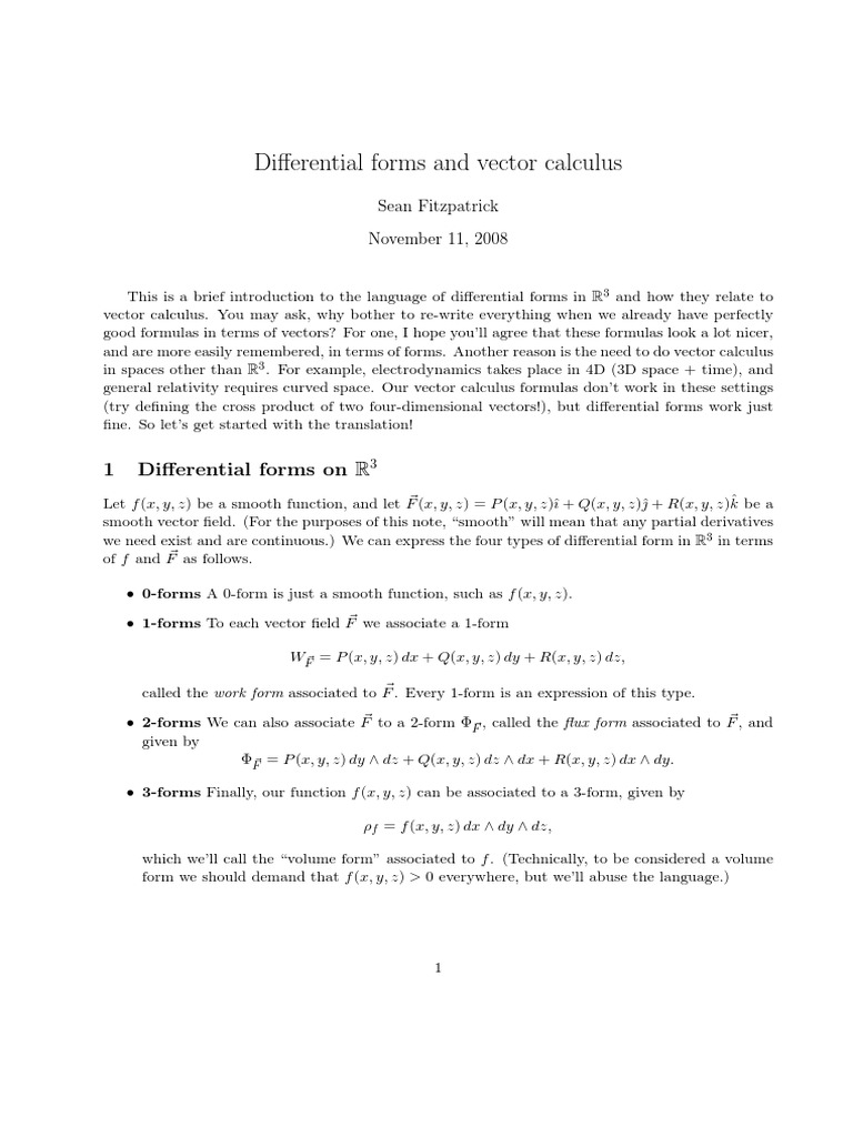 Fitzpatrick, Differential Forms and Vector Calculus | PDF | Differential Form | Integral