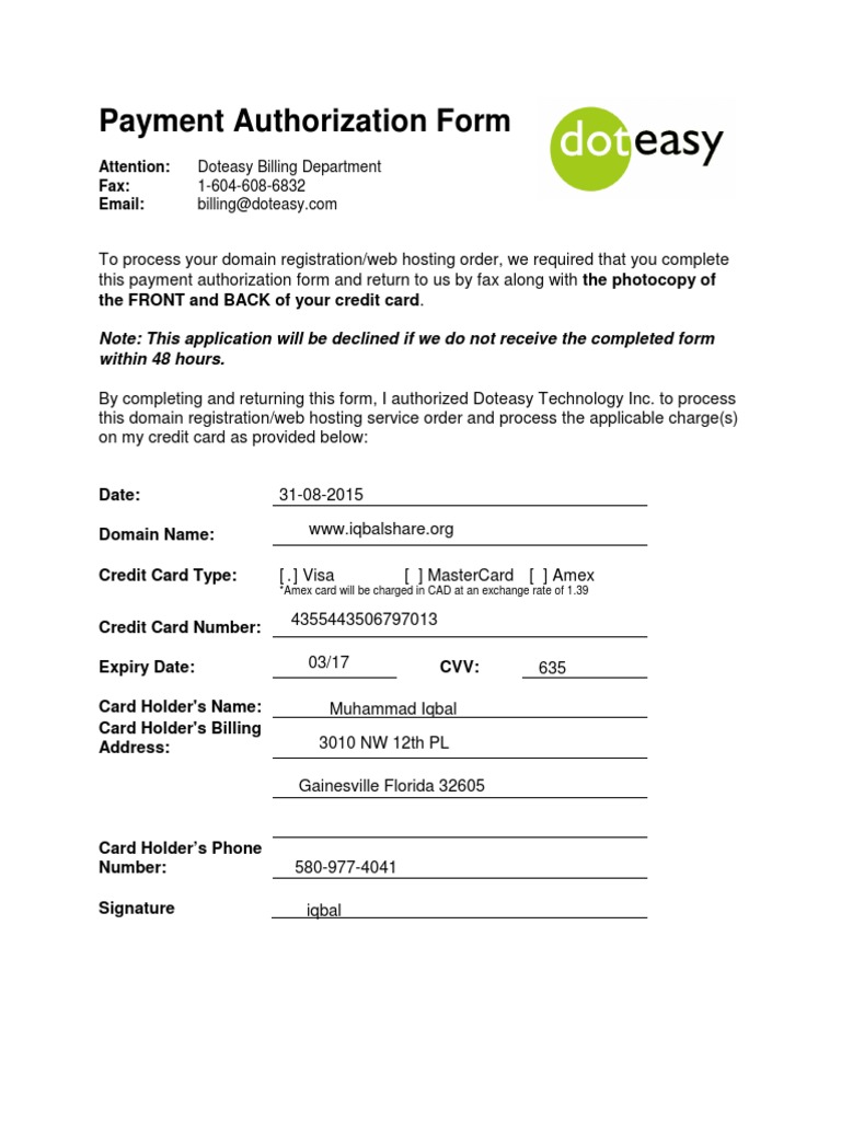 Payment Authorization | PDF