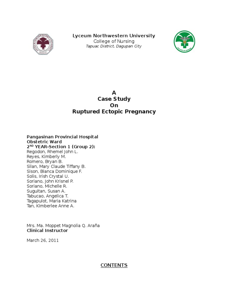 A Case Study On Ruptured Ectopic Pregnancy: Lyceum Northwestern ...