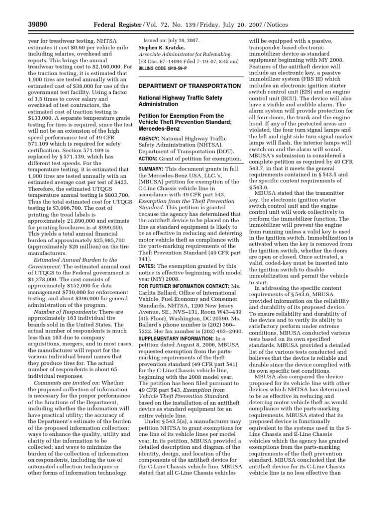 Notice: Motor Vehicle Theft Prevention Standards Exemption Petitions ...