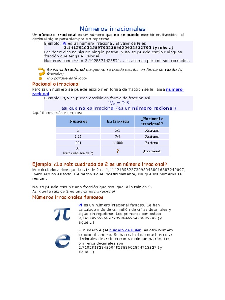 Números Irracionales Definicion&Ejemplos | PDF | Números | Número racional