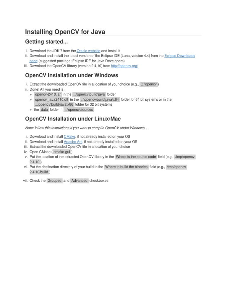Opencv With Java | PDF | Java (Programming Language) | Library (Computing)