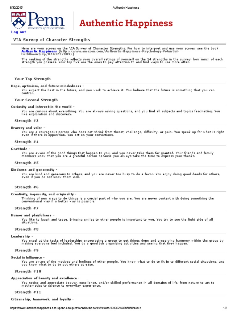 Via Character Strengths | PDF | Courage | Emotions