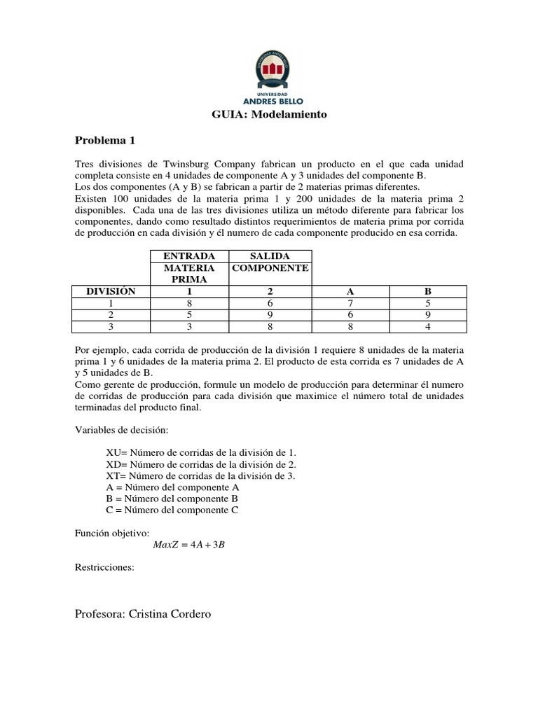 Guia Modelamiento Programacion Entera, Binaria y Mixta Io Unab | PDF ...