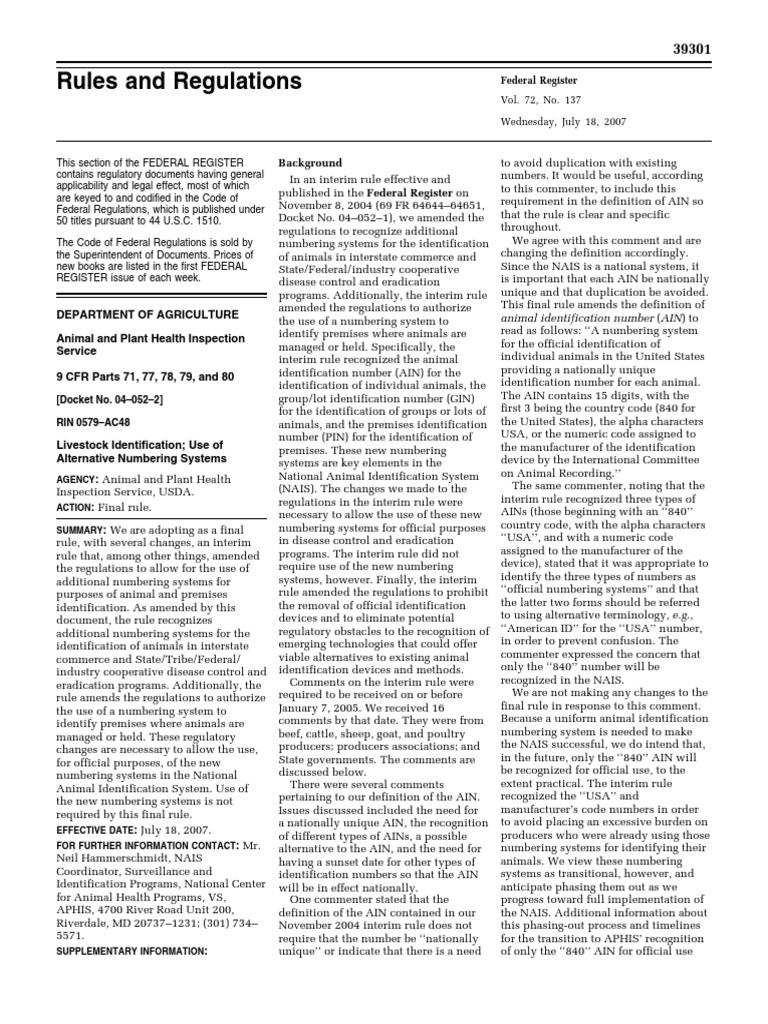 Rule: Livestock Improvement: Alternative Numbering Systems | PDF | Business