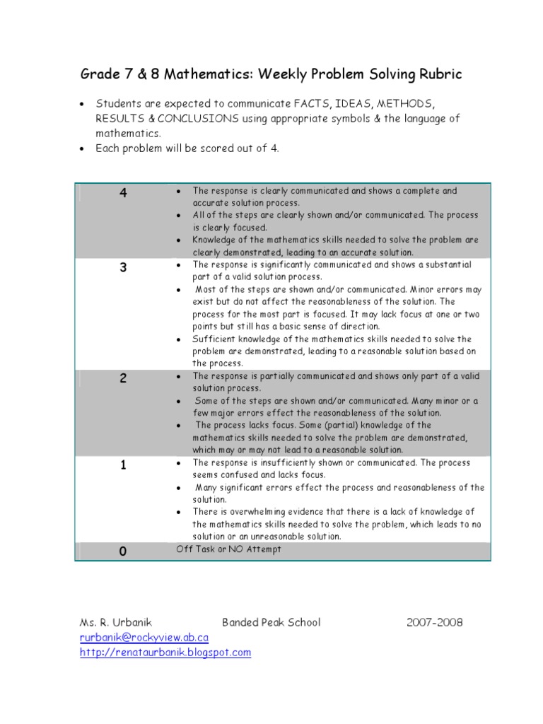 Weekly Problem Solving Rubric | PDF | Rubric (Academic) | Teaching ...