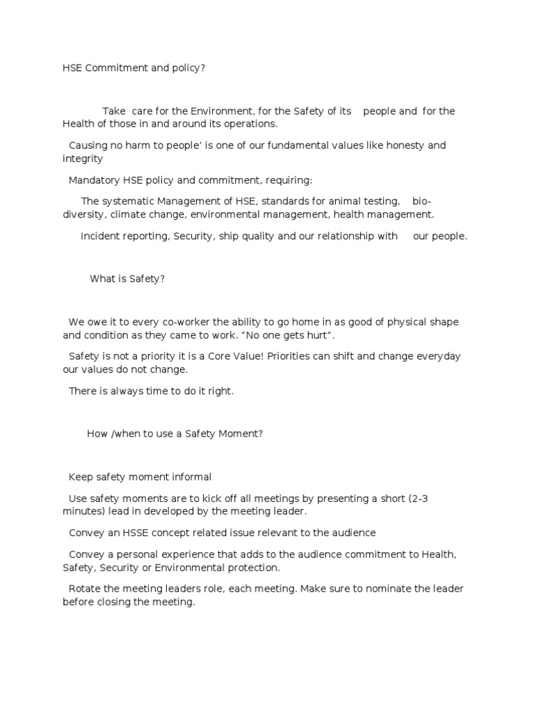 HSE Commitment and Policy? | PDF | Hazards | Risk