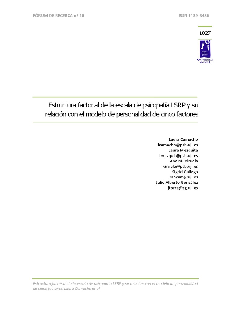 Levenson Self-Report Psychopathy Scale (LSRP) | PDF | Psicopatía ...
