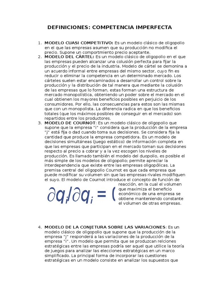 Definiciones Competencia Imperfecta | PDF | Monopolio | Oligopolio