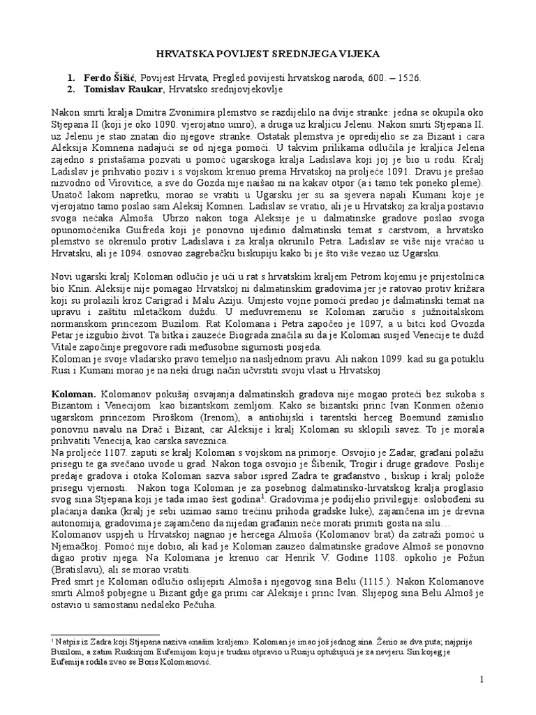 Raukar Povijest Hrvatske U Razvijenom I Kasnom Srednjem Vijeku Pdf