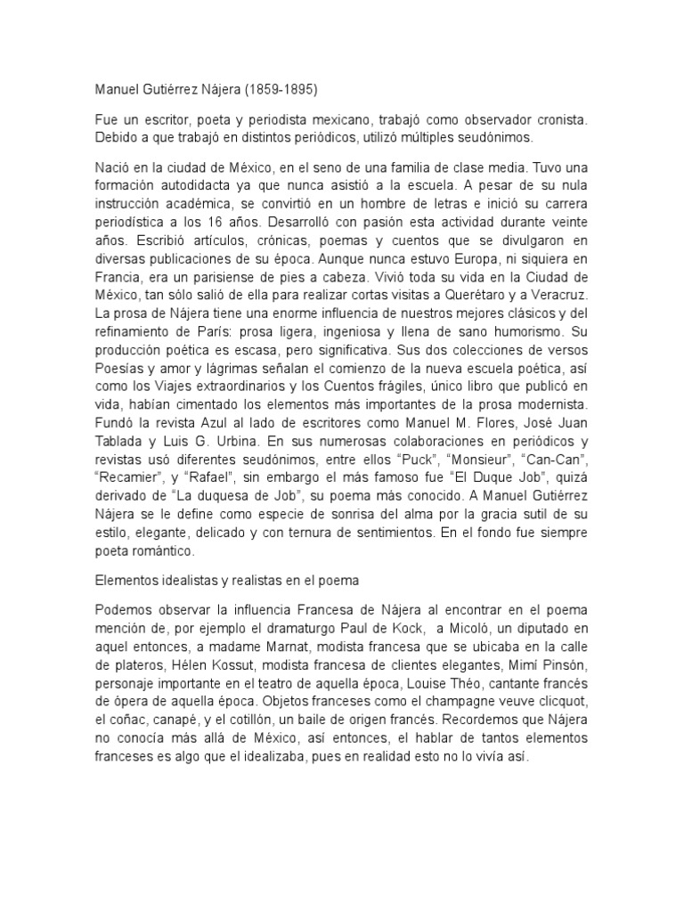 Manuel Gutiérrez Nájera: Poeta y Cronista | PDF