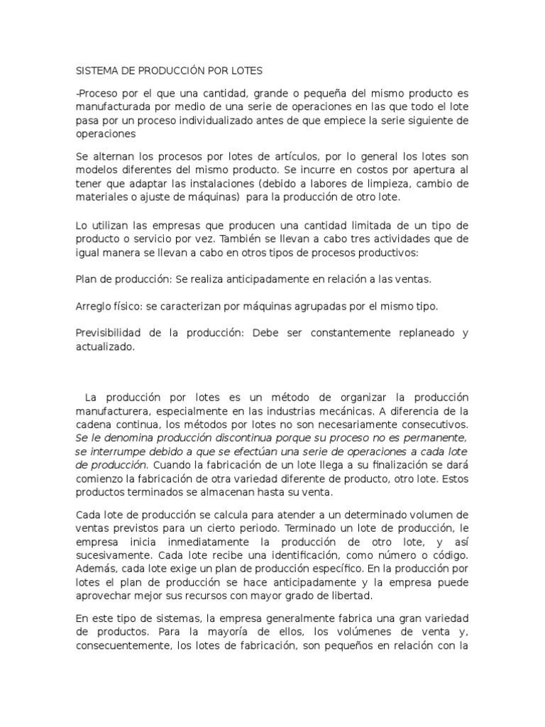 Sistema de Producción por Lotes | PDF | Ciencia y Tecnología | Industrias