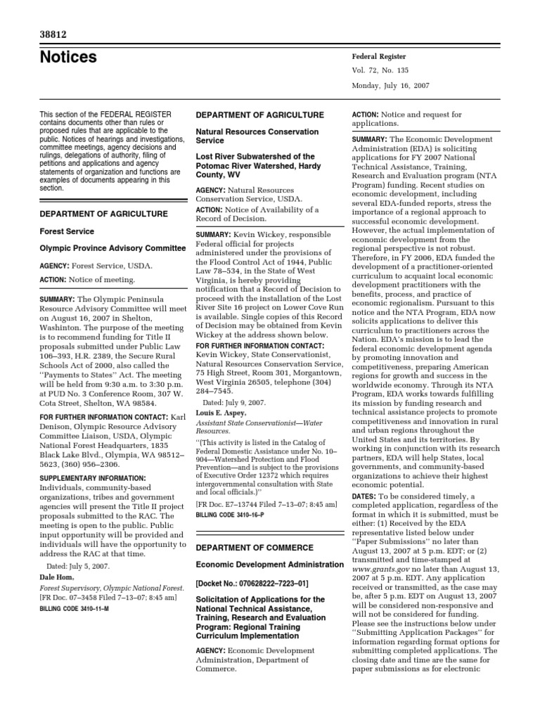 Notice: Grants and Cooperative Agreements Availability, Etc.: National Technical Assistance ...