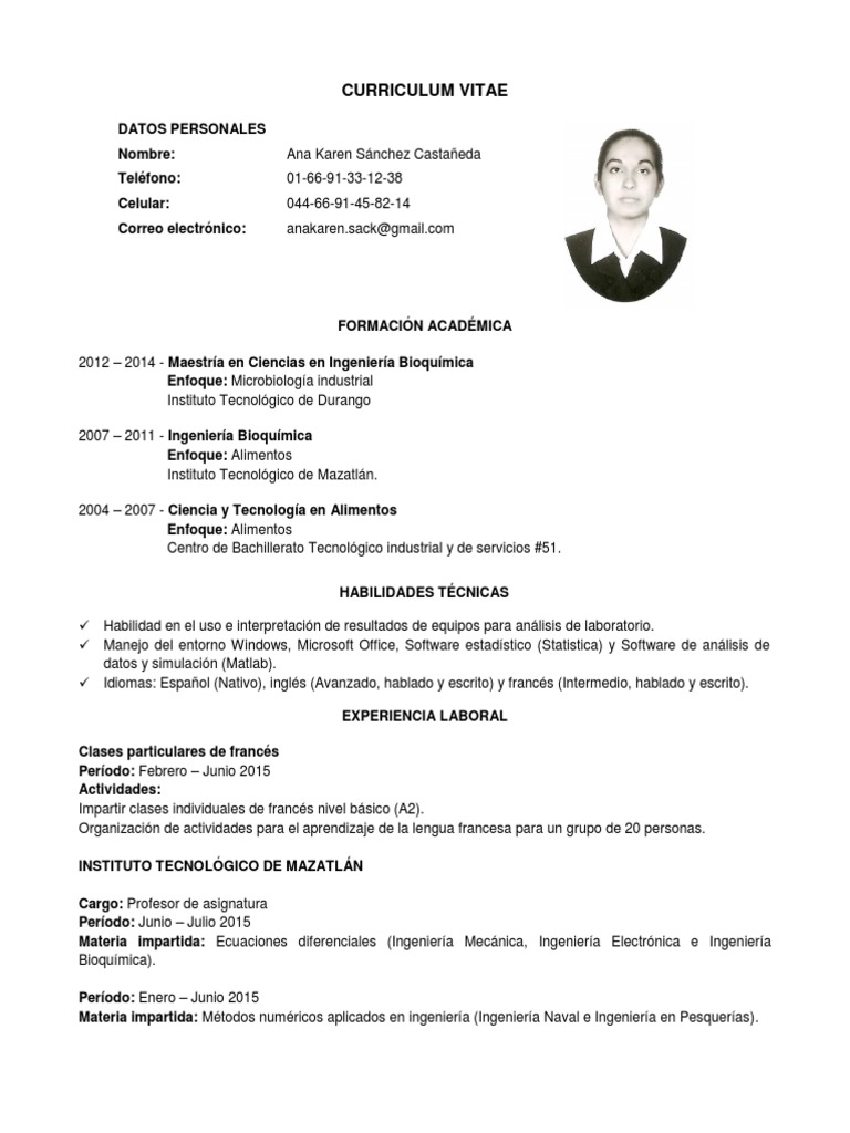 Curriculum Vitae | PDF | Ingeniería | Laboratorios