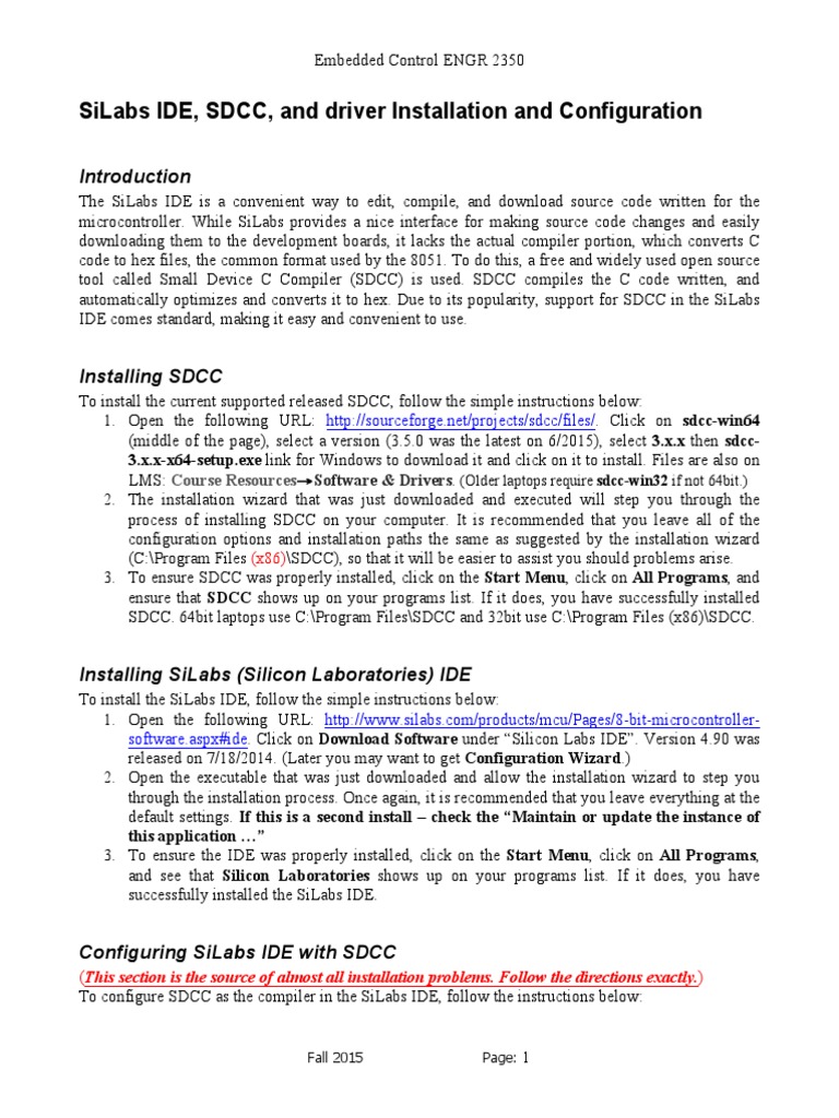 SiLabs IDE & SDCC Setup Guide | PDF