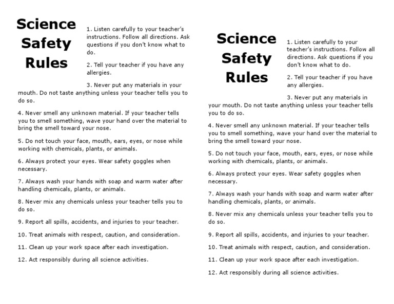 Lab Safety Rules for Students | PDF | Wellness