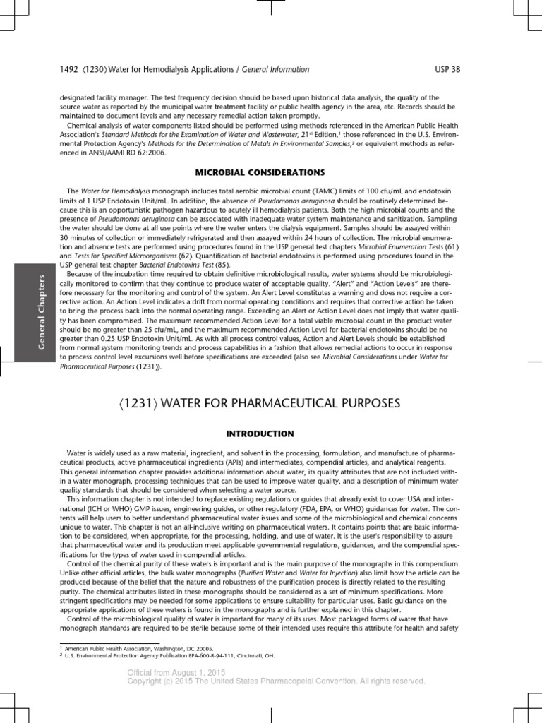 Usp 38-1231 | Download Free PDF | Purified Water | Water Purification