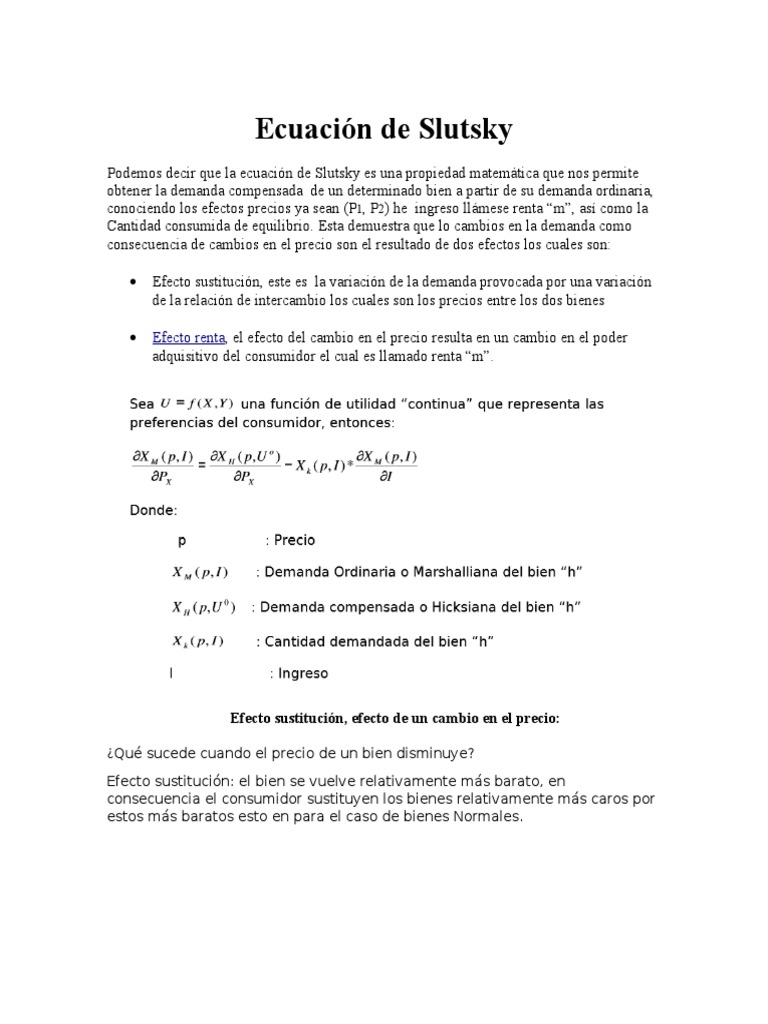 Ecuación de Slutsky | PDF | Precios | Teorías económicas
