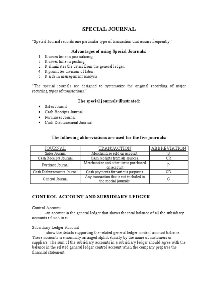 Overview of Special Journals in Accounting | PDF | Debits And Credits ...