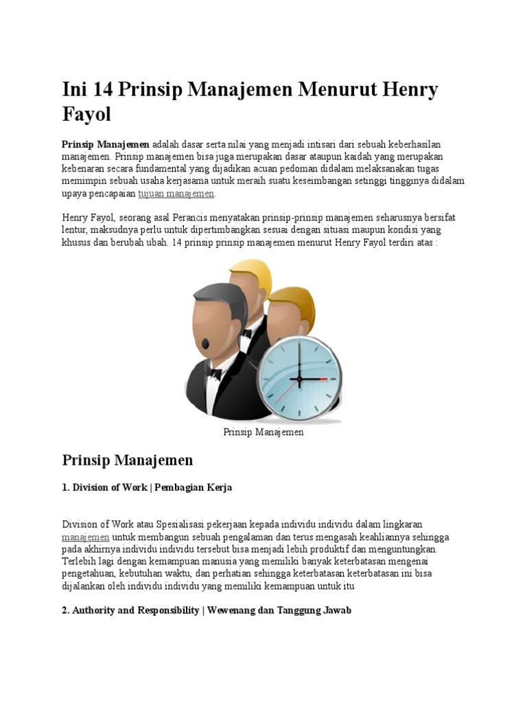 Ini 14 Prinsip Manajemen Menurut Henry Fayol | PDF