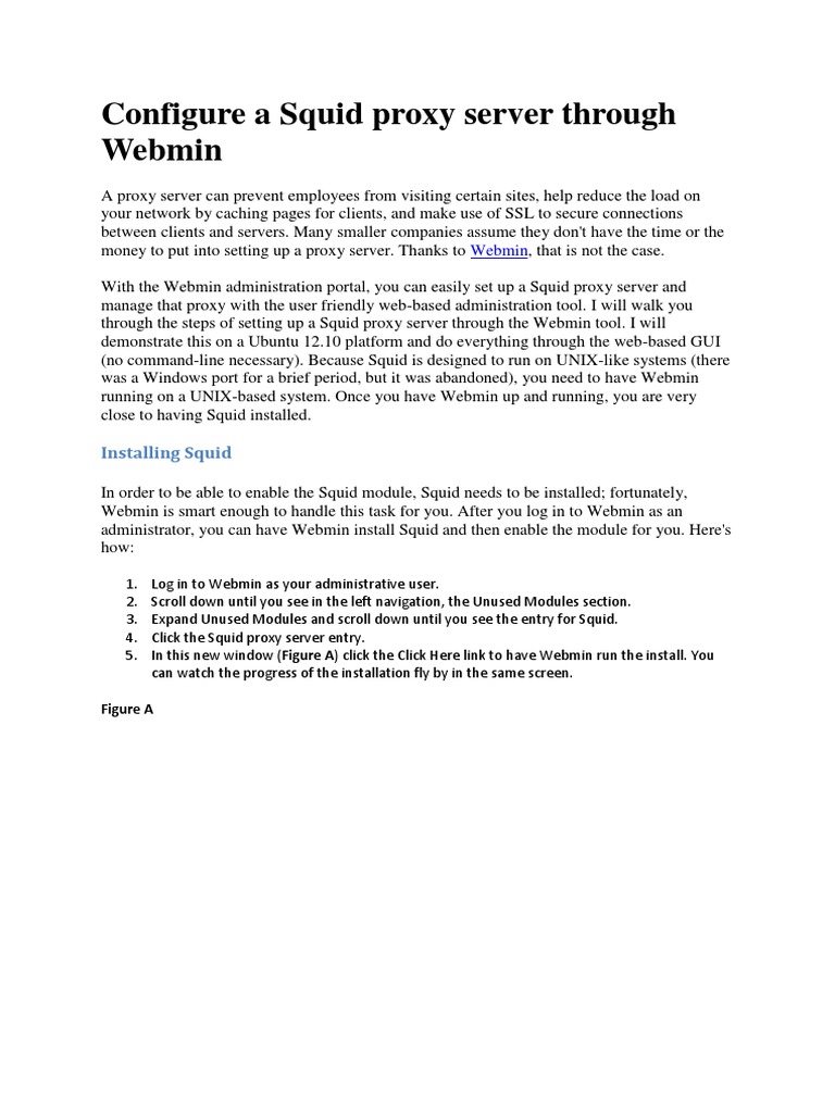 Configure A Squid Proxy Server Through Webmin Pdf Proxy Server Web Server