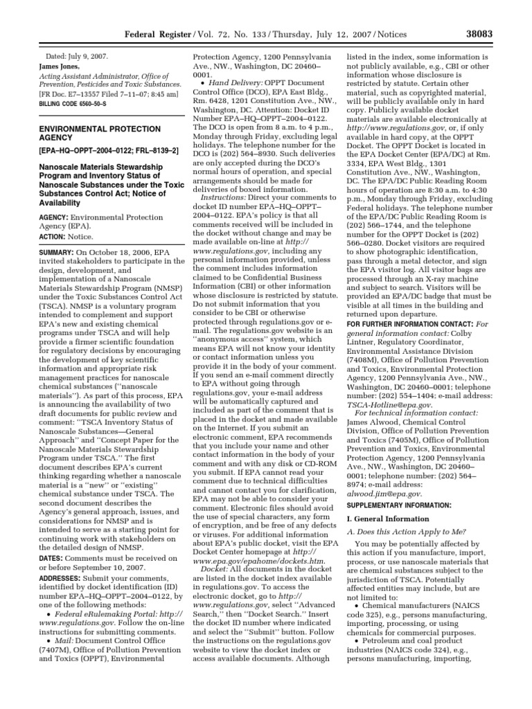 Notice: Meetings: Nanoscale Materials Stewardship Program and Related ...