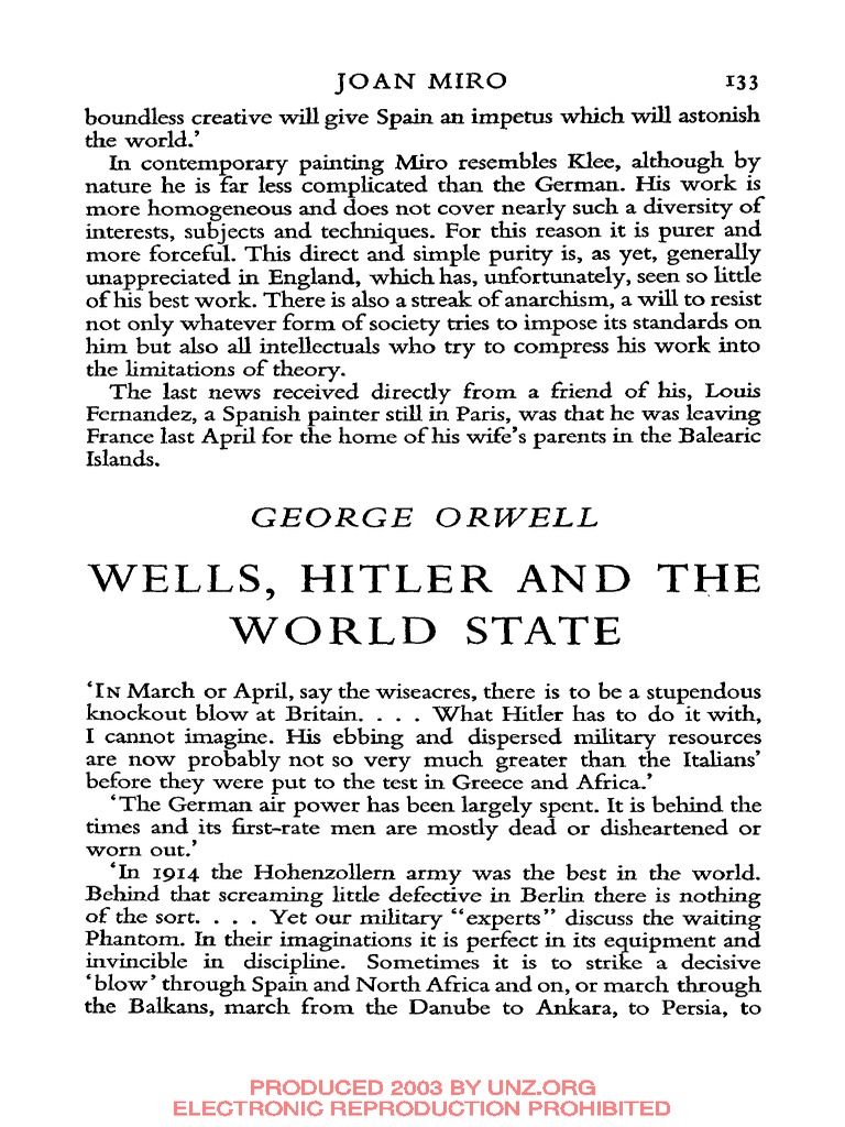 George Orwell - Wells, Hitler and The World State | PDF | Nazi Germany ...