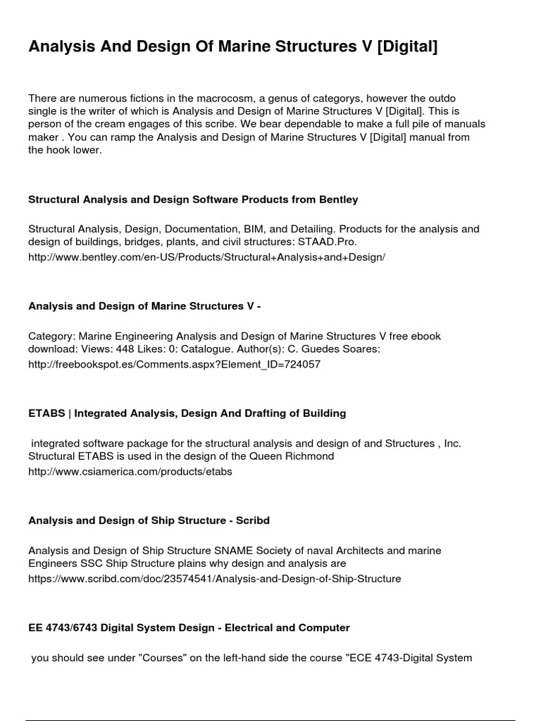 Analysis and Design of Marine Structures V Digital PDF | Download Free ...