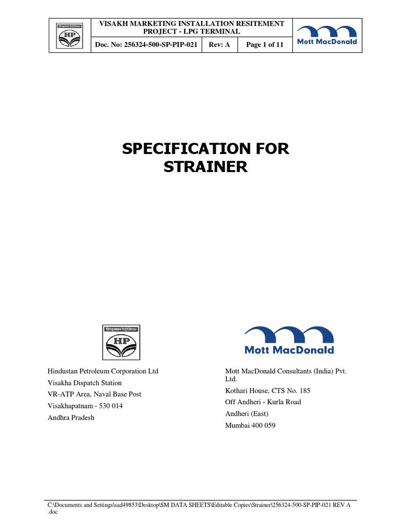 Spec For Process Strainer | PDF | Pipe (Fluid Conveyance) | Gas ...
