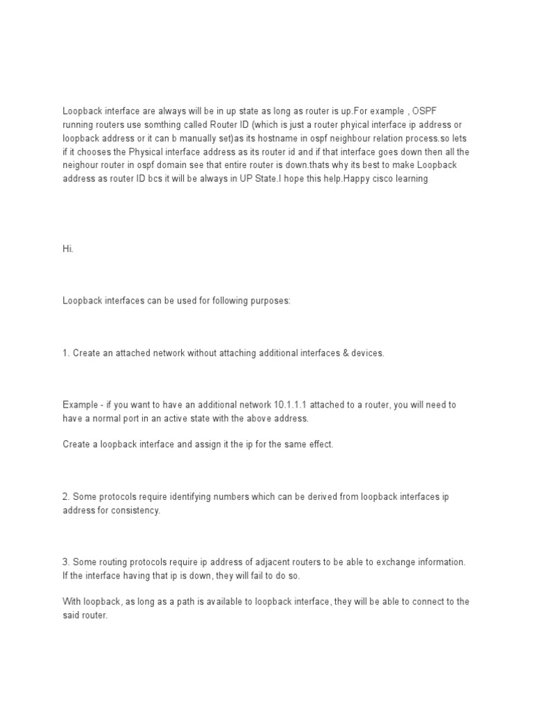 What Is The Use Of Creating Loopback Interface Pdf Router Computing Ip Address