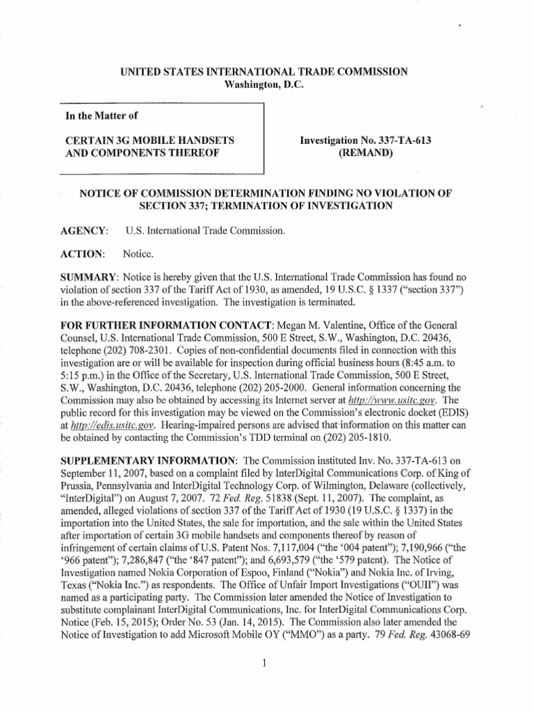 ITC 337-TA-613, Final decision | Patent | Patent Infringement