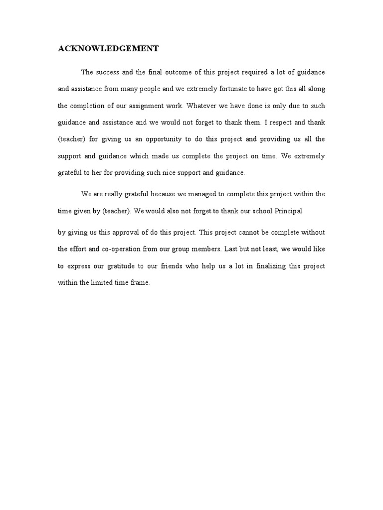 ACKNOWLEDGEMENT Chein Chemistry Project | PDF