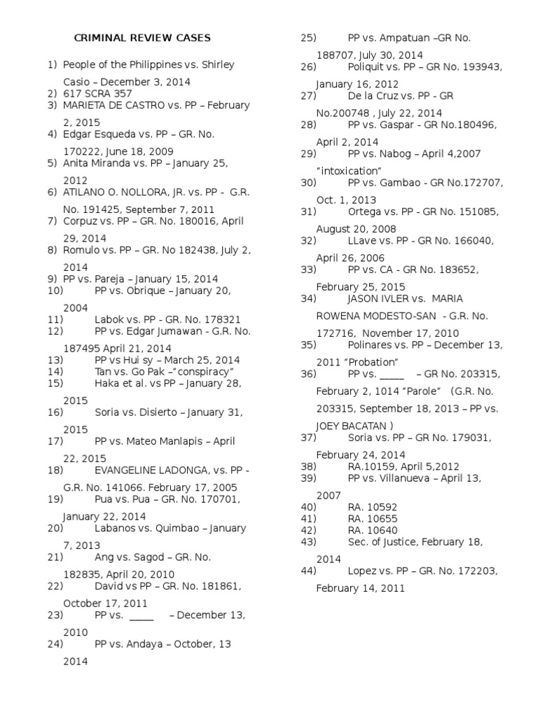 Philippine Criminal Review Cases List | PDF | Social Science
