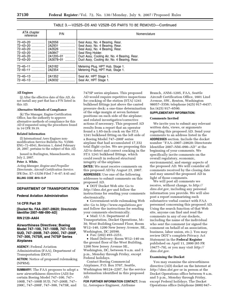 Proposed Rule: Airworthiness Directives: Boeing | PDF | Federal ...
