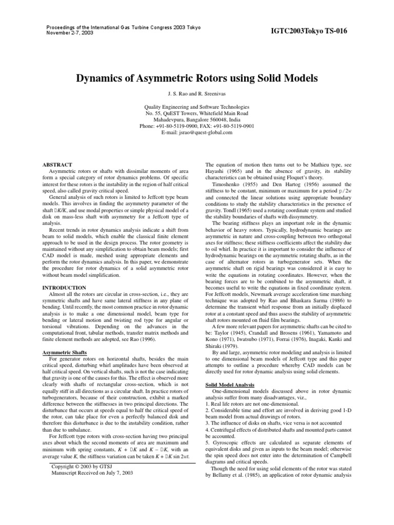 Dynamics of Asymmetric Rotors Using Solid Models | PDF