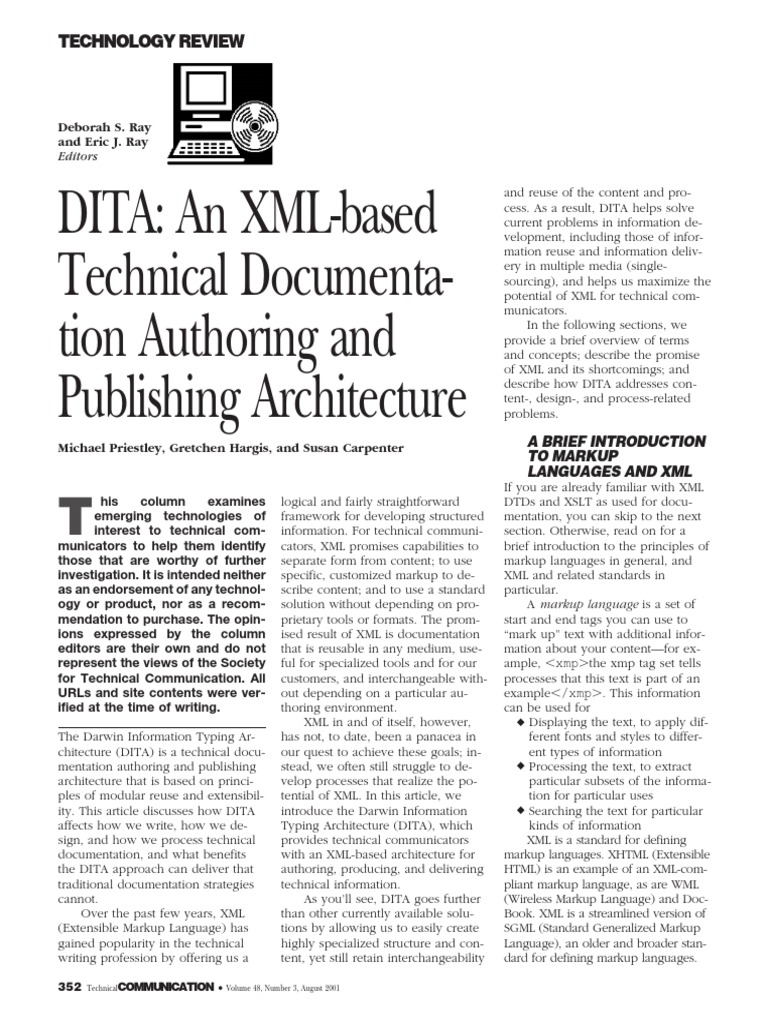 Dita An Xml Based Technical Documenta Tion Authoring And Publishing