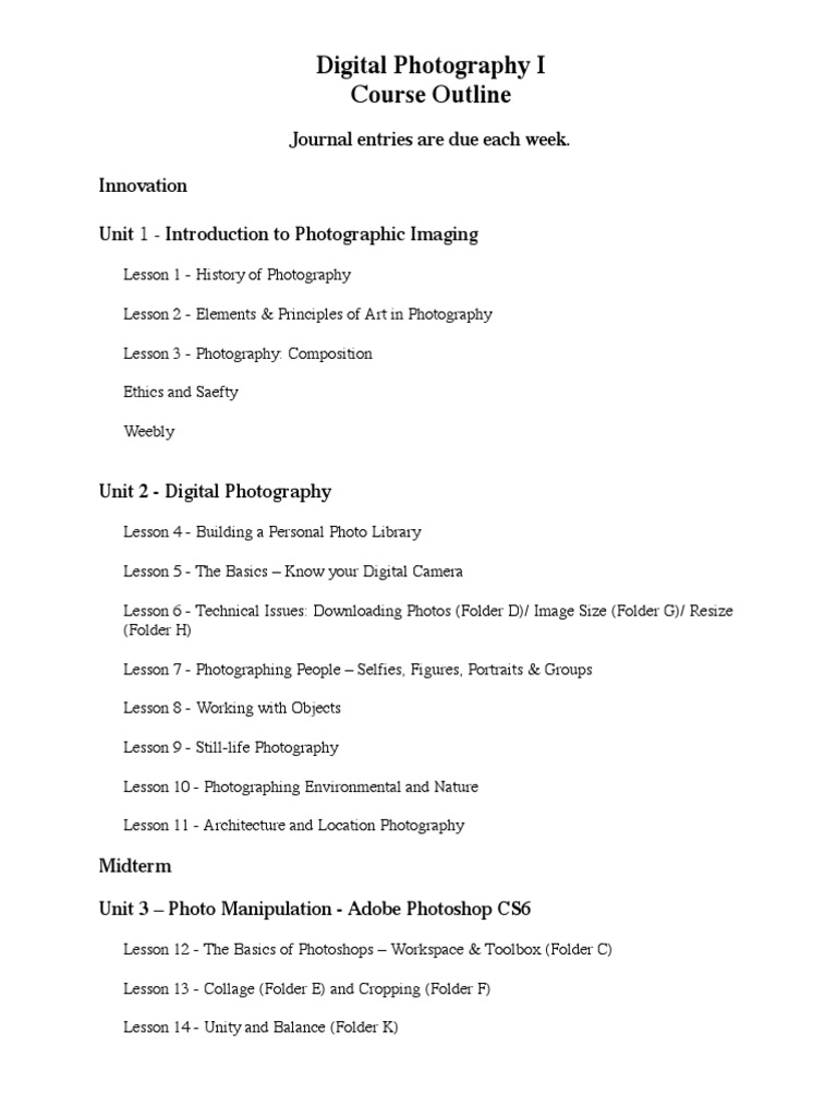 Sky Dig Photo 1 Course Outline 2015 | PDF