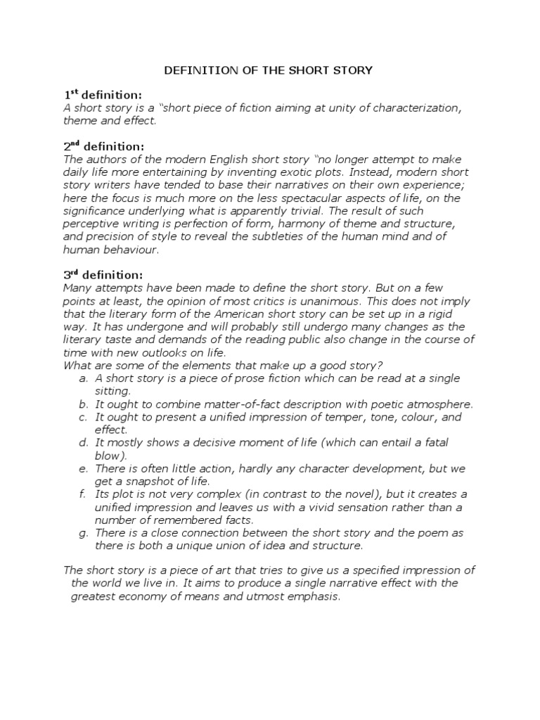 Understanding Short Story Definitions | PDF | Narration | Narrative