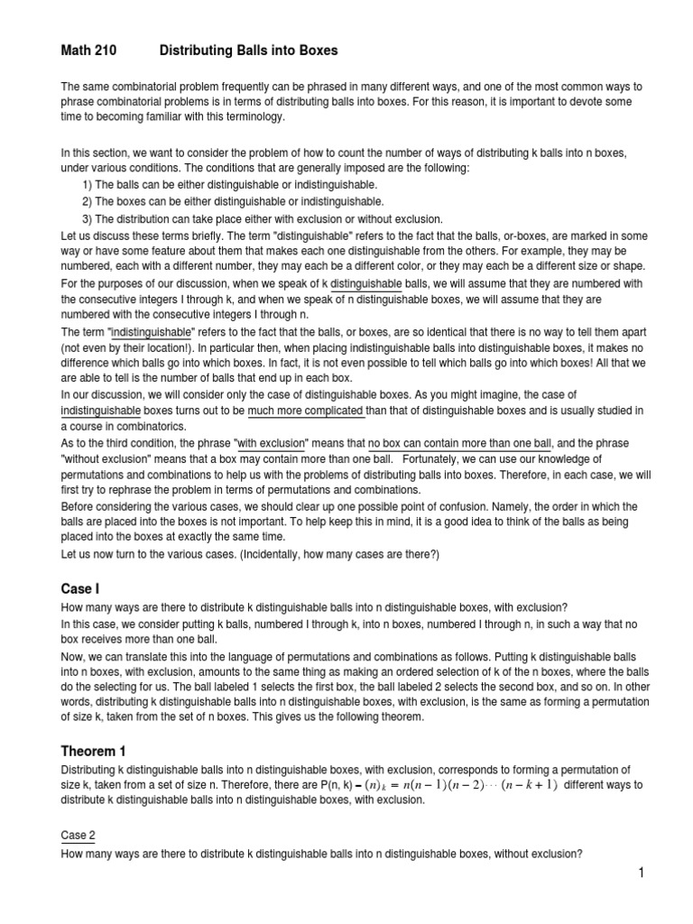 Distribute Balls Boxes | PDF | Discrete Mathematics | Teaching Mathematics