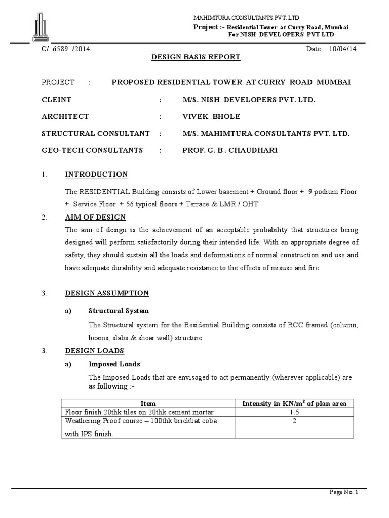 DBR Structural Design Basis Report Avigna | Download Free PDF ...