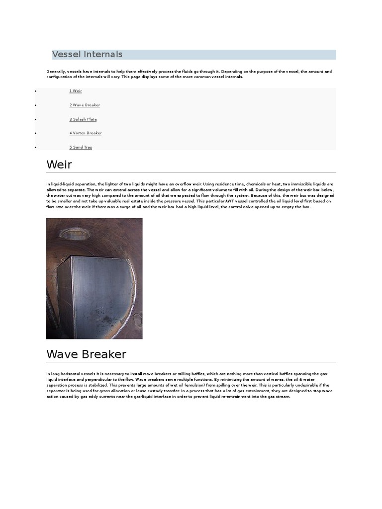 Vessel Internals: 1 Weir | PDF | Chemical Engineering | Liquids