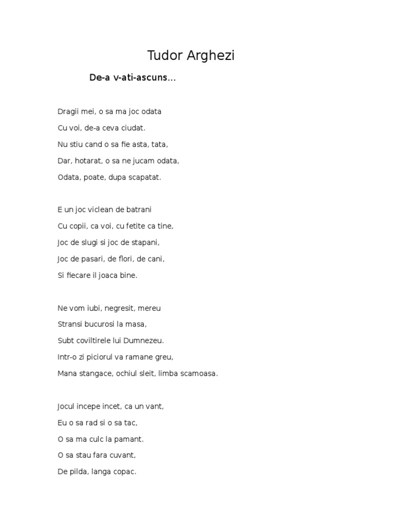 Tudor Arghezi De-A V-Ati Ascuns | PDF