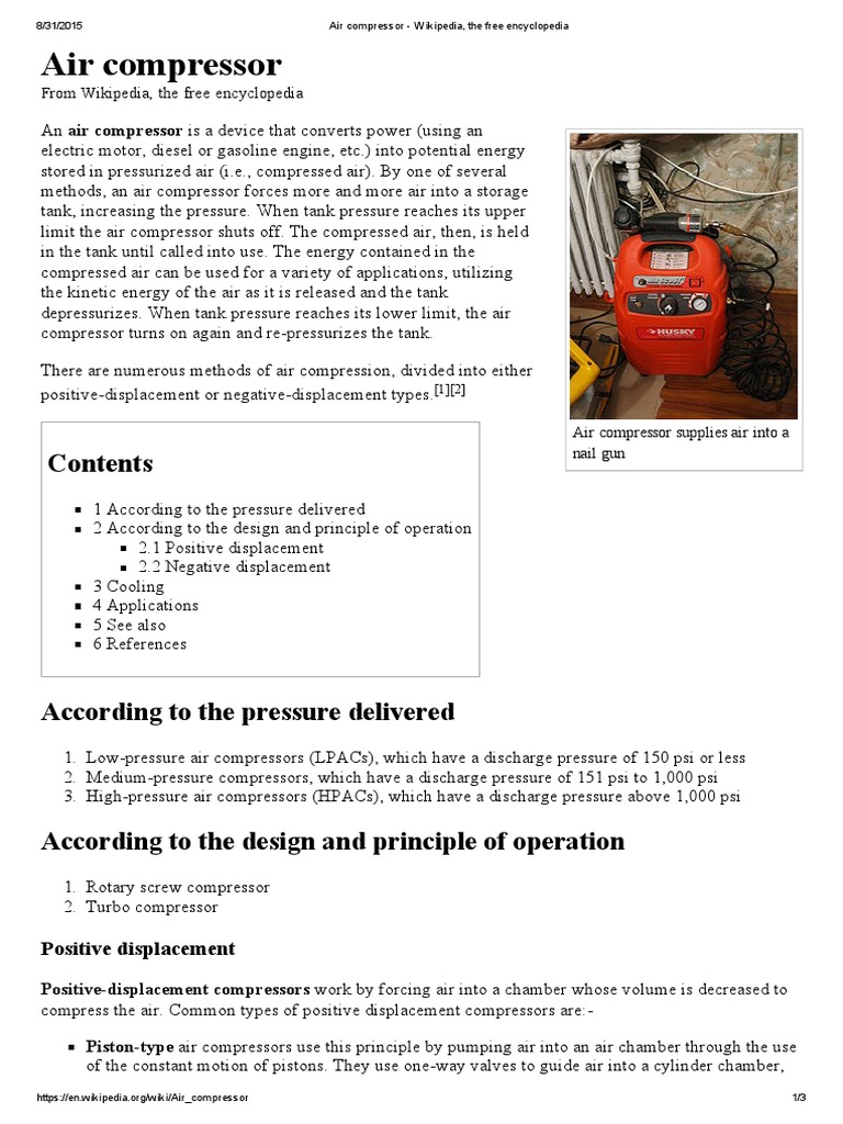 Air Compressor: From Wikipedia, The Free Encyclopedia | PDF | Machines ...
