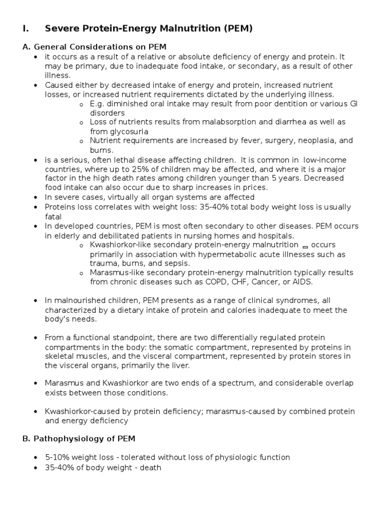 I. Severe Protein-Energy Malnutrition (PEM) : A. General Considerations ...