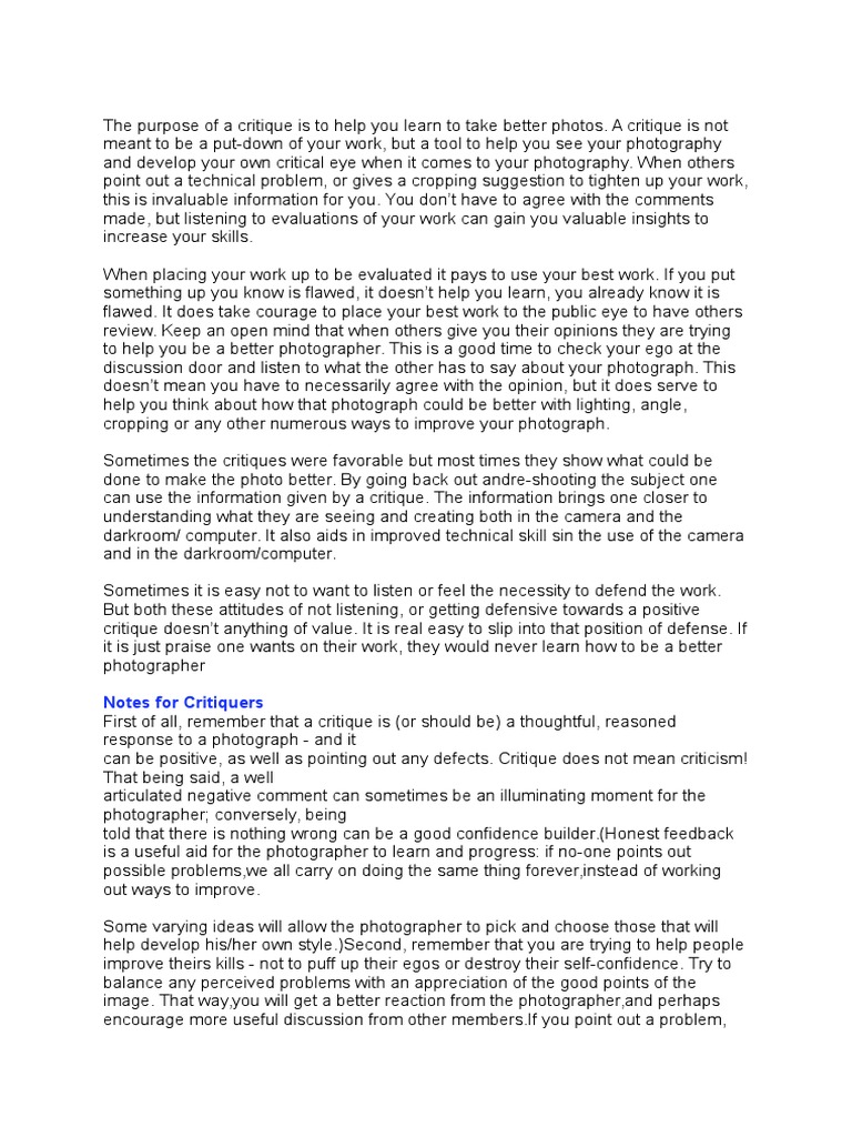 Critiquing Photographs: Notes For Critiquers | PDF | Composition ...