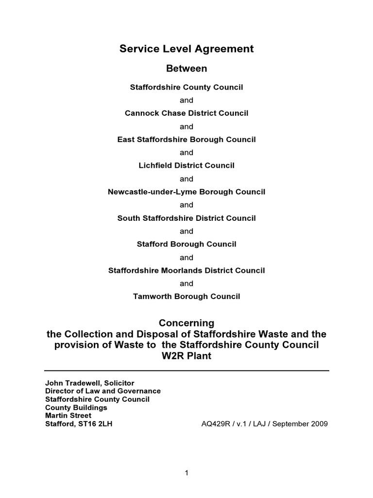 Draft Service Level Agreement | Waste Management | Indemnity